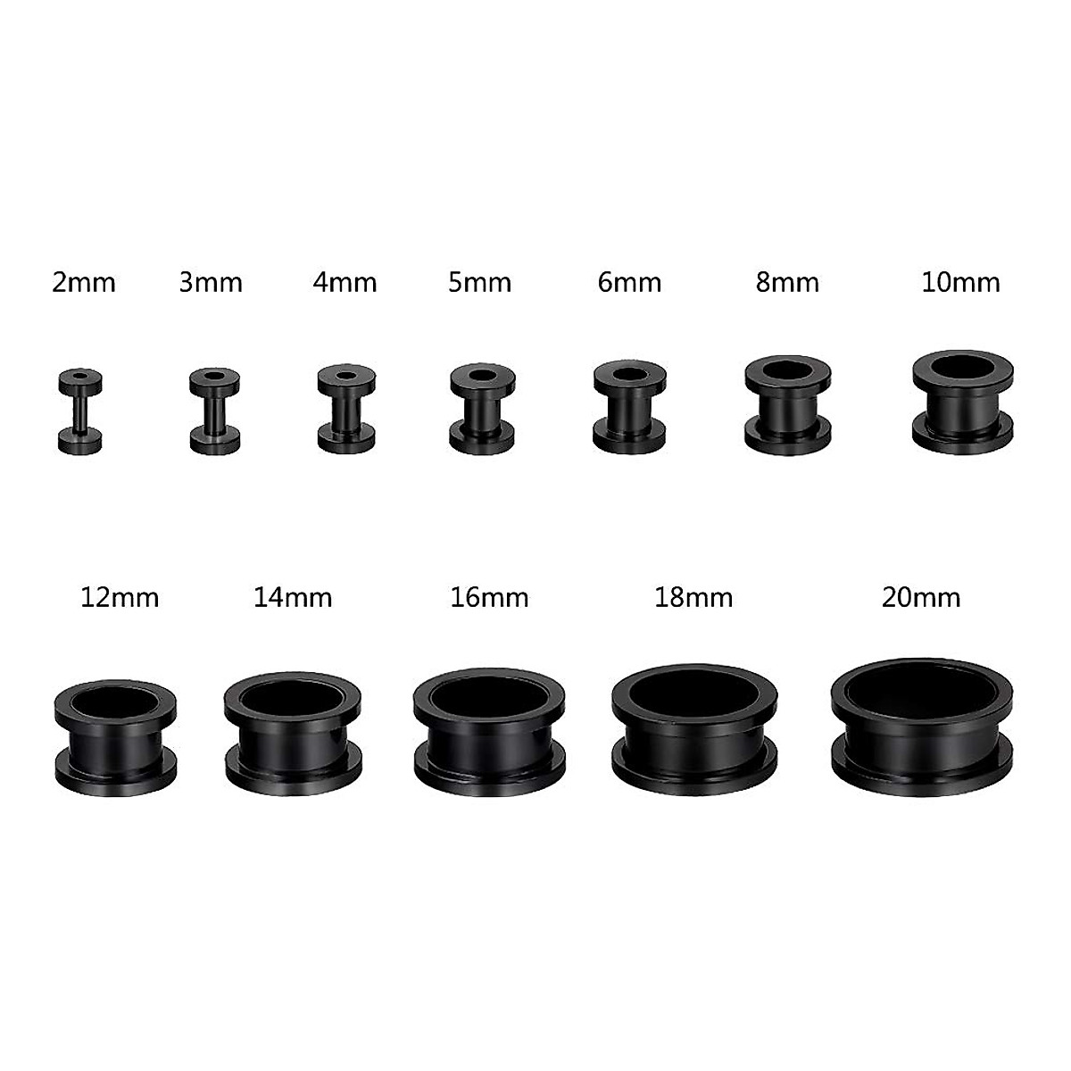 Oyaface 6 Pcs Stainless Steel Ear Tunnels Gauges Double Flare Screwed Earrings Expander Stretchers Piercing Body Jewelry, Black/Silver/Gold, 12mm