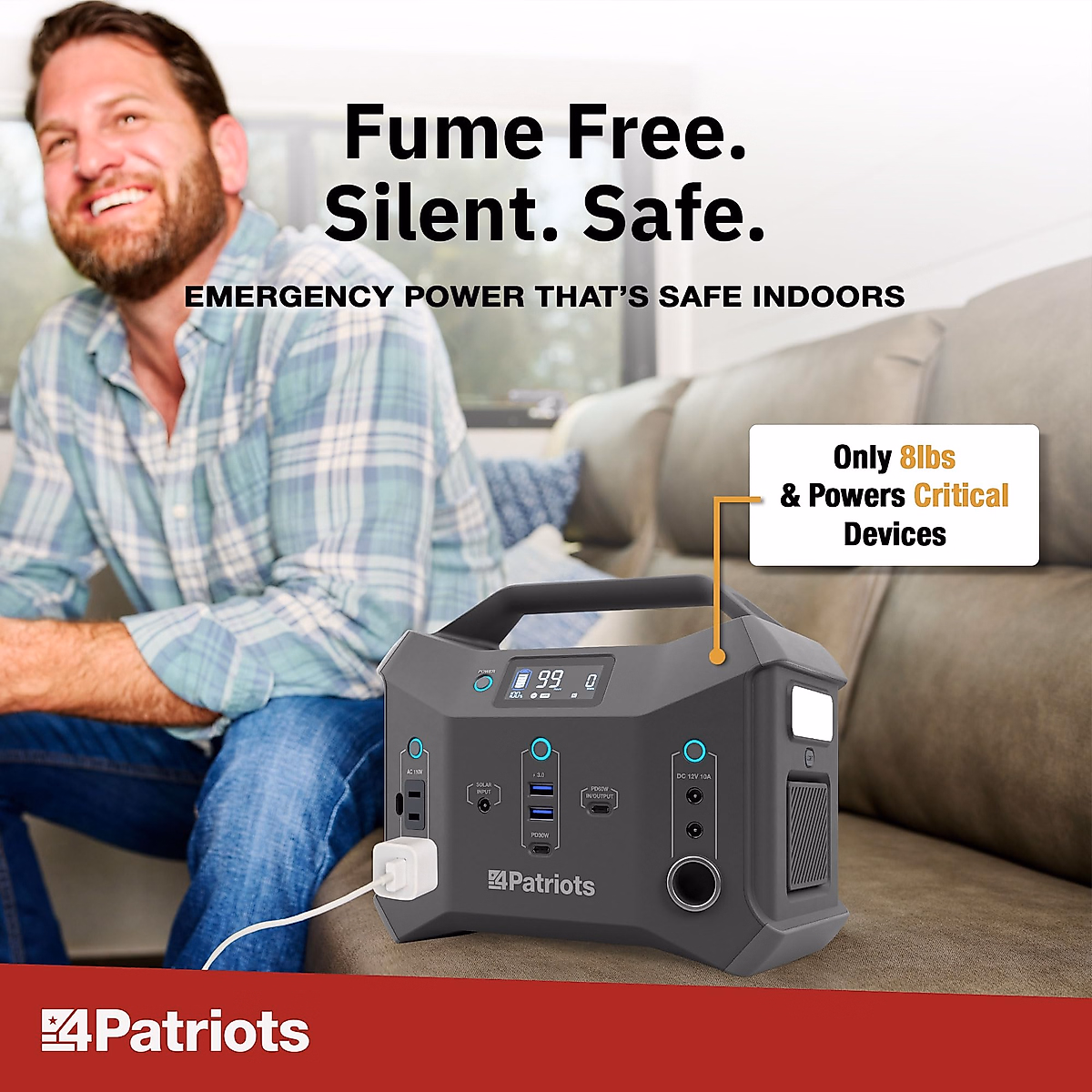 4Patriots Patriot Power Sidekick Solar Generator, 300wH Portable Power Station with 40 Watt Solar Panel, AC Fast Charging in 5 Hours, Dual 110V AC Outlets, Only 8 Lbs, Perfect for Camping Accessories