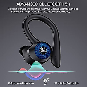 Wireless Earbuds Bluetooth Headphones 60H Playtime Ear Buds Bluetooth Earphones in-Ear Noise Cancelling Earbud with Mic, IPX7 Waterproof Ear Buds with Earhooks for Sports Laptop Gaming Blk