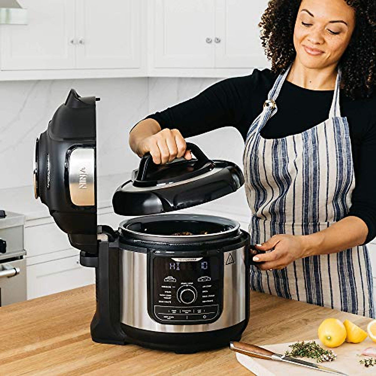 NINJA FD401 Foodi 8-qt. 9-in-1 Deluxe XL Cooker & Air Fryer-Stainless Steel Pressure Cooker, 8-Quart, (Renewed)