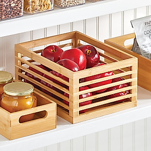 mDesign Bamboo Slotted Cabinet Shelf Storage Organizer Bin for Kitchen, Pantry, Bathroom, Bedroom, Office, Living Room Organization - Holds Food, Snacks, Fruits - Echo Collection - 3 Pack - Natural