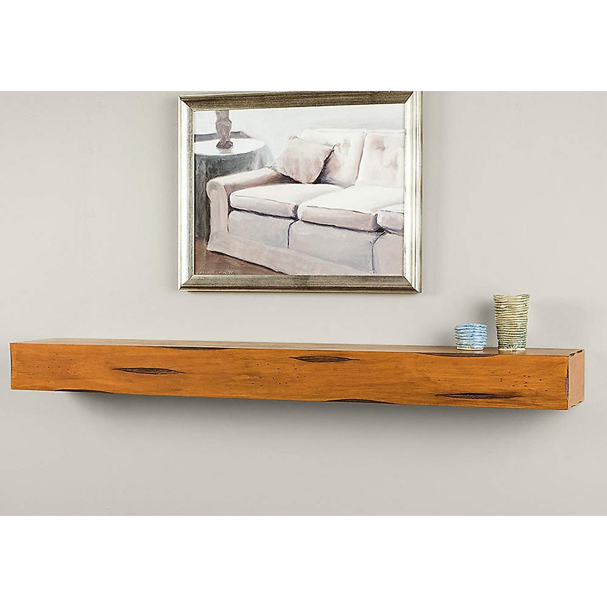 48 Inch Floating Fireplace Mantel Wood Shelf In Chestnut Rustic - Breckenridge From Mantels Direct | With Corbel Bracket Arches | Wooden Rustic Wall Shelf Perfect for Electric Fireplaces and Décor