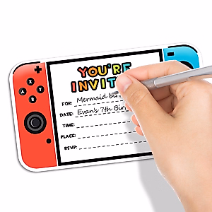 Yangmics Direct Video Gamer Birthday Party Fill In Invitations, Video Game Party Invitations, Decorations, Favors for Boys Kids, 30 Invitations + 30 Envelopes