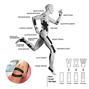 4 Rolls Kinesiology Tape, Waterproof Breathable Muscle Tape Athletic Elastic Tape 16.5ft Uncut Rolls for Knee Pain, Elbow & Shoulder Muscle for Sport Gym Fitness Running, Black