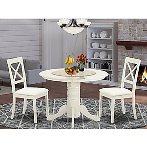 East West Furniture SHBO3-WHI-LC 3 Piece Dinette Set for Small Spaces Contains a Round Kitchen Table with Pedestal and 2 Faux Leather Upholstered Dining Chairs, 42x42 Inch, Linen White