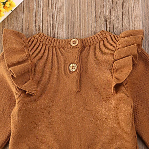 Merqwadd Infant Toddler Baby Girl Warm Romper Solid Longsleeve Knit Sweater Winter Rompers (Knitted Romper-Brwon, 6-12 Months)