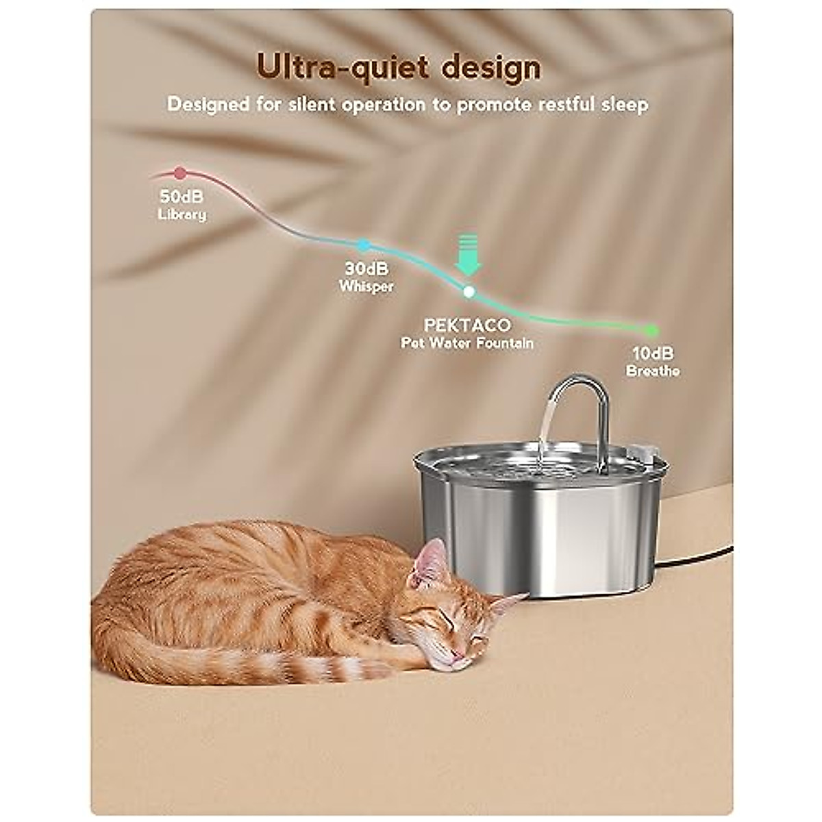 PEKTACO Cat Water Fountain - Pet Water Fountain Dog Water Dispenser Replacement Filters, 3.2L/108oz Stainless Steel Water Fountain for Cats Inside