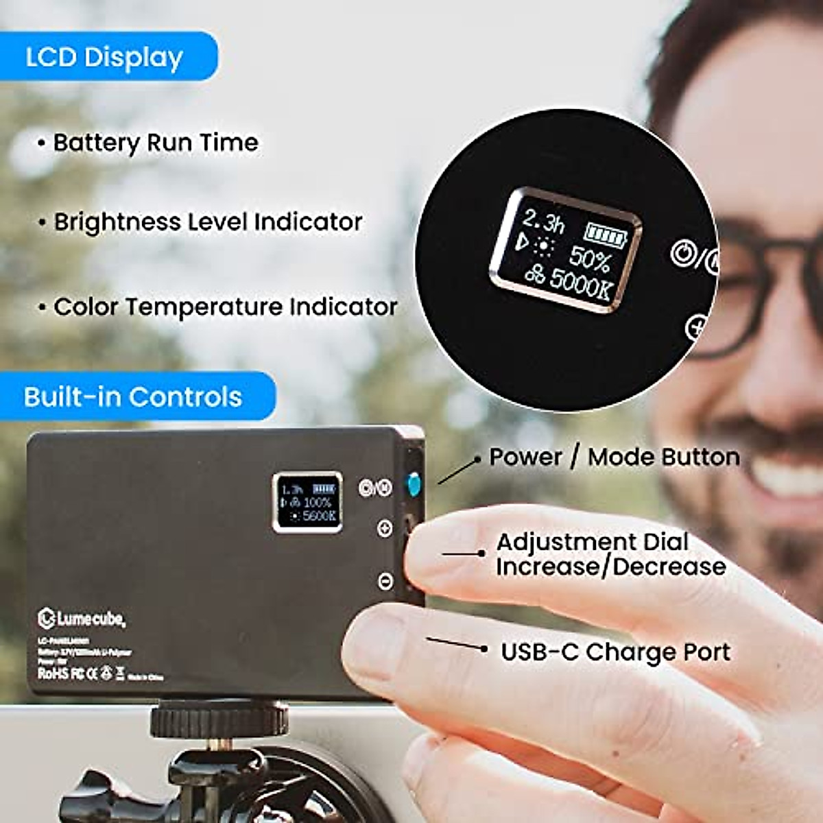 Lume Cube Video Conference Lighting Kit | Live Streaming, Video Conferencing, Remote Working | Lighting Accessory for Laptop, Adjustable Brightness and Color Temperature, Computer Mount Included