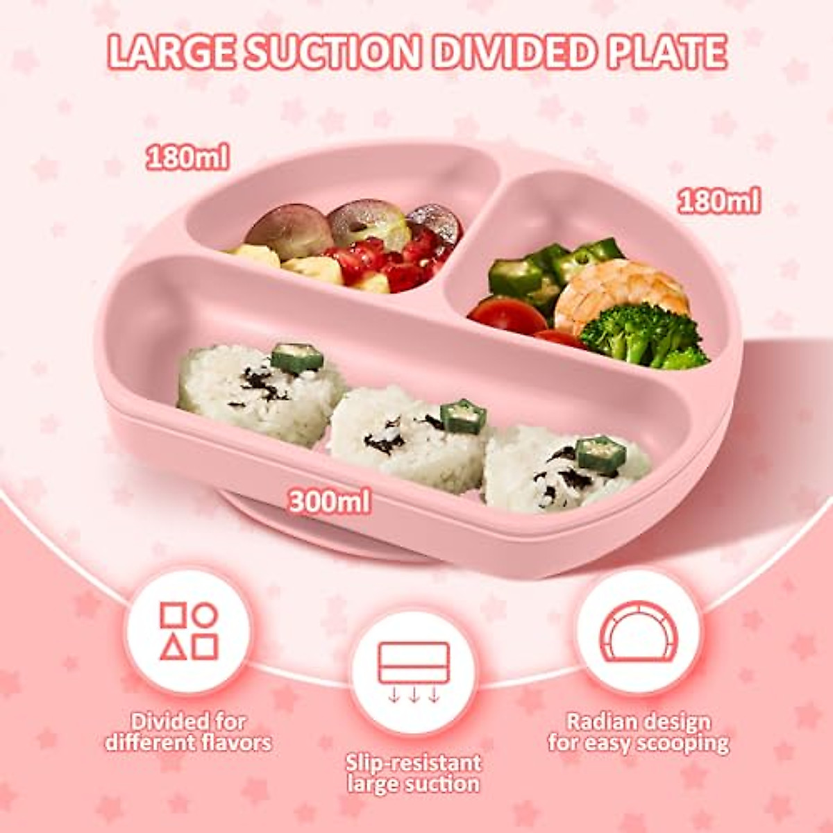 Silicone Baby Feeding Set | Baby Led Weaning Supplies | Toddler Self Feeding Dish Set with Suction Bowl, Divided Plate,Sippy Cup Spoons Forks Teether and Adjustable Bib, Eating Utensils for 6+Months