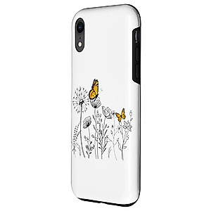iPhone XR Retro Sketch of Botanical Wildflowers & Yellow Butterflies Case