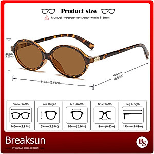 Breaksun Retro Oval Sunglasses for Women Men Small Round Sunnies 90s Vintage Style (Leopard/Brown)