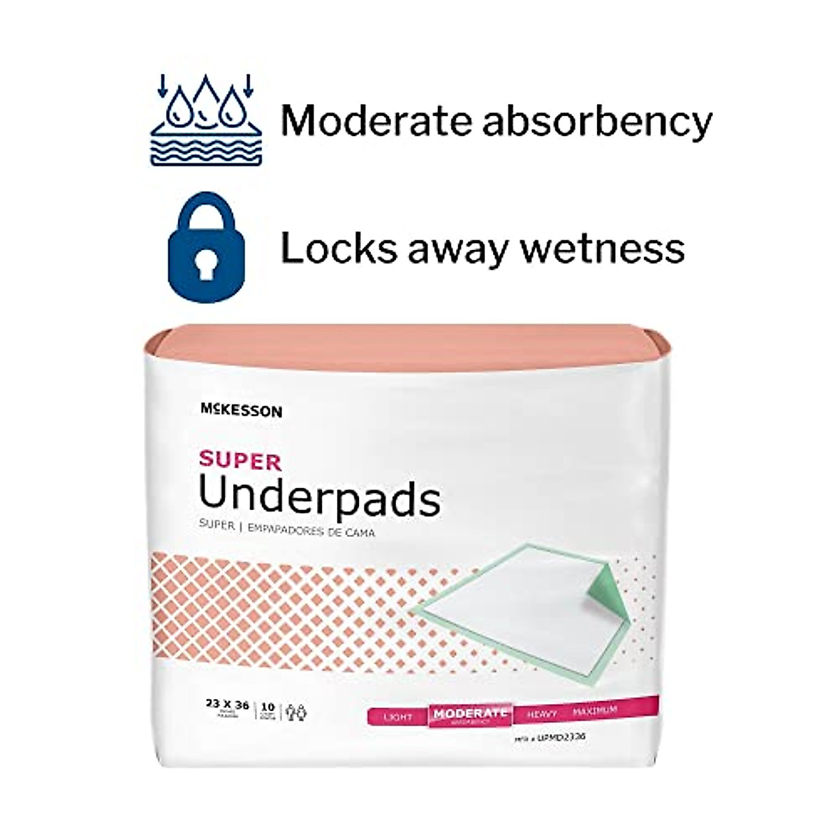 McKesson Super Underpads, Incontinence, Moderate Absorbency, 23 in x 36 in, 150 Count