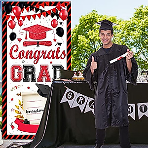 Graduation Party Decorations 2023 Red Congrats Grad Door Cover Class of 2023 Graduation Banner Backdrop for 2023 Grad Indoor Outdoor Party Supplies with A Gift Pen(Red)