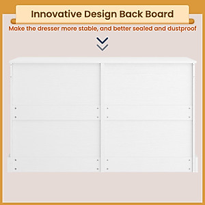 DICTAC 8 Drawers Dresser for Bedroom, White Large Chest of Drawers, Long Modern Double Dressers, Big Clothing Storage Organizer Closet with Ample Space, 51.6''L x 15.7''D x 37.7''H