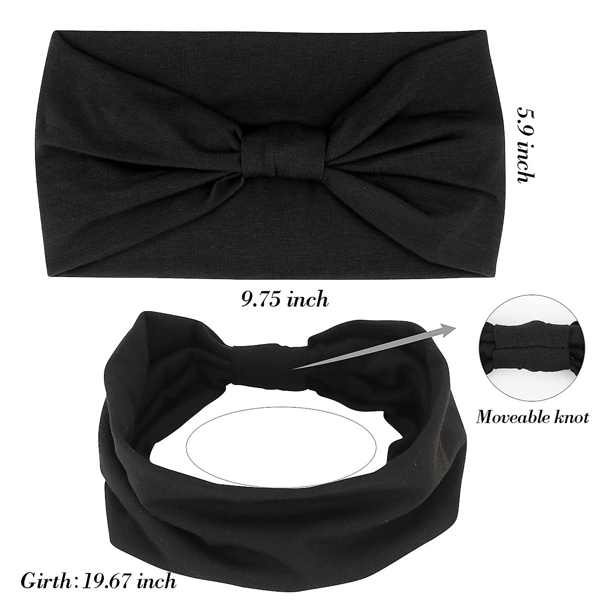 Wecoe 6 Pack Wide Headbands for Women - Knotted Elastic Hair Wraps and Bands for Wigs, Running, Yoga, Fashion Accessories for Women and Girls