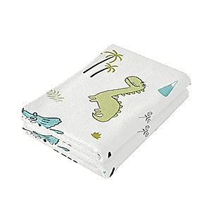 Cute Dinosaur Hand Towel Set of 2, Forest Cartoon Dino Tree Face Towels Jurassic Park Washcloth for Bathroom Kitchen, Kid's Back-to-School Columbus Day Gift