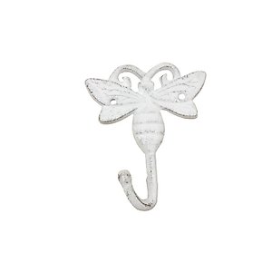 Handcrafted Nautical Decor Whitewashed Cast Iron Bee Decorative Metal Wall Hook 5"