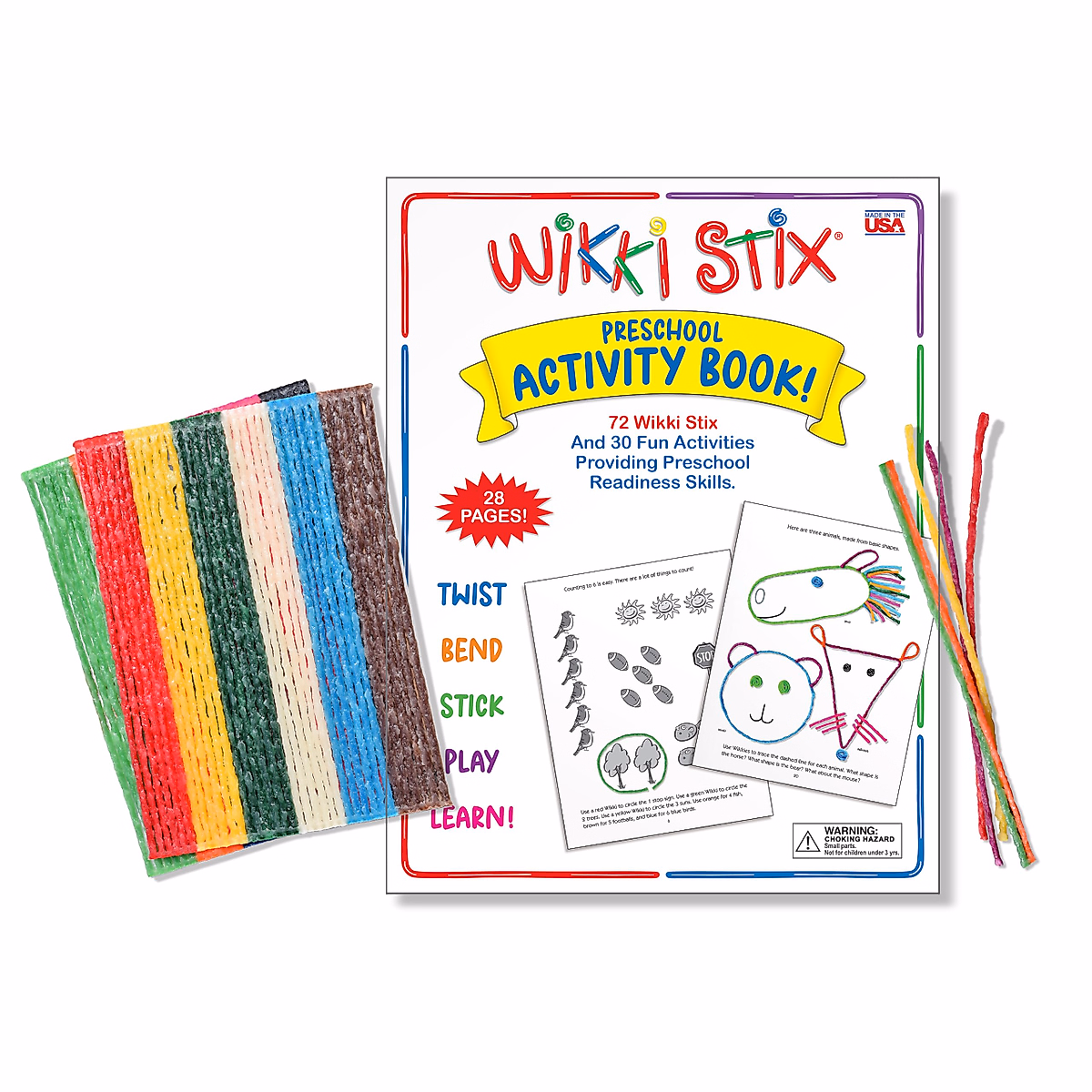 Wikki Stix Preschool Activity Book with 72 Non-Toxic, Reusable Wikki Stix Provides School Readiness Skills; Made in USA.
