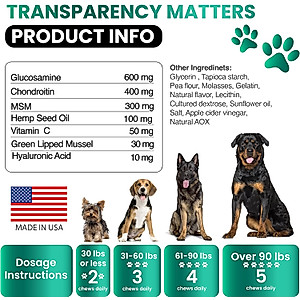 (2 Pack) Hemp Hip and Joint Supplement for Dogs - Glucosamine for Dogs - 340 Dog Joint Pain Relief Treats - Chondroitin, MSM, Hemp Oil - Advanced Dog Joint Supplement Health - Mobility Support Chews