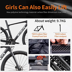 SAVADECK Carbon Gravel Road Bike,T800 Carbon Gravel Dis Brake Bicycle with Professional Adventure Shimano GRX400 20 Speed Groupset and Extra Wide Tires 700CX40C for Various Road.(Black 56cm)