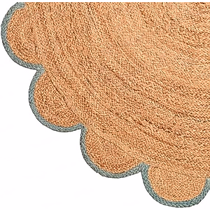 KALVEERA 5x5, 6x6, 4x4, 3x3ft Jute Area Rug Natural Jute Scallop Round Rug, Floor Scalloped Circular Handmade Braided Boho Eco Large Circular Handmade Area Rugs (4x4 Ft Round Rug, Turquoise)