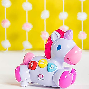 Bright Starts Rock & Glow Unicorn Crawling Baby Toy with Lights and Melodies, Age 6 Months +, Pink