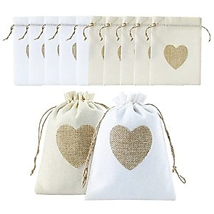 Burlap Heart Gift Bags with Drawstring,24pcs 4”x6" Jute Cloth Favor Pouches for Wedding Shower Party Thanksgiving Christmas Valentine's Day