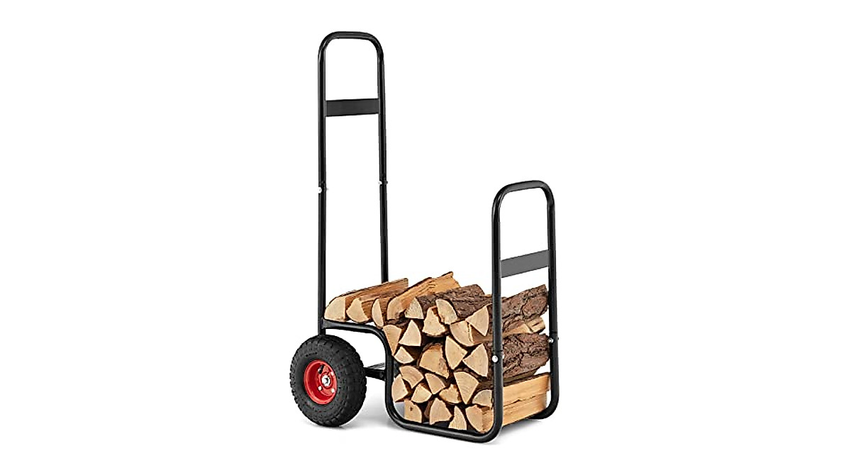 Goplus Firewood Log Cart - Heavy Duty Steel & All-Terrain Wheels