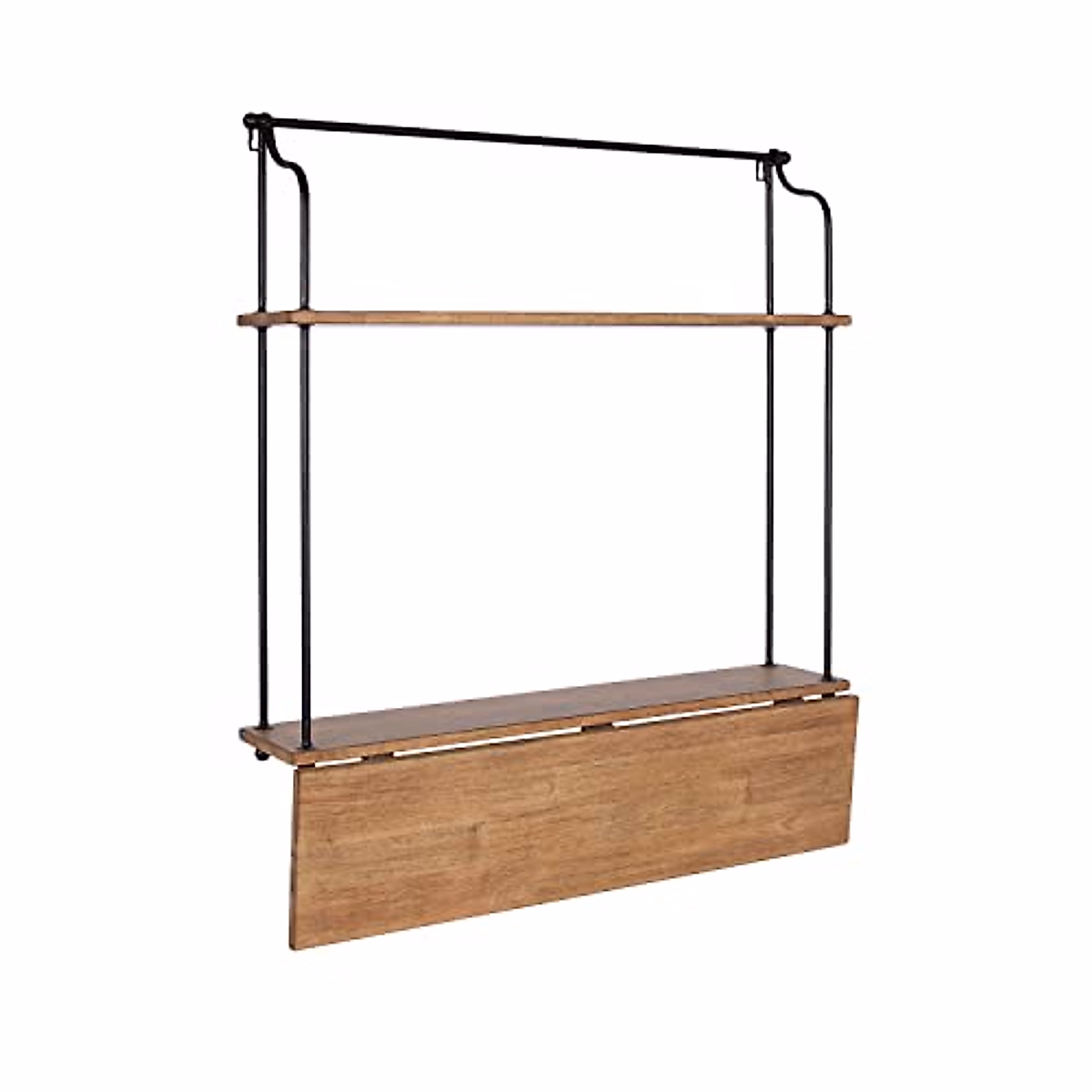 Kate and Laurel Walters Modern Farmhouse Wood and Metal Floating Desk with Folding Drop-Leaf Design, 31x30x14, Rustic Brown/Black