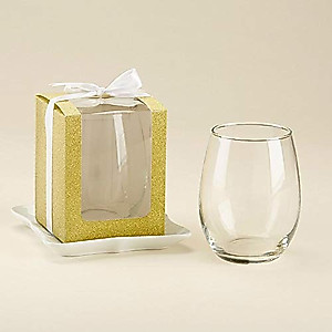 Kate Aspen 15 oz. Personalized Stemless Wine Glass - 48pcs/Silver - Custom Wedding Favors and Bridal Shower Party Favors with Customized Designs Text Lines