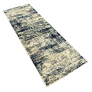Unique Loom Mystic Collection Area Rug - Seine (2'x 6' Runner, Navy Blue/ Beige)