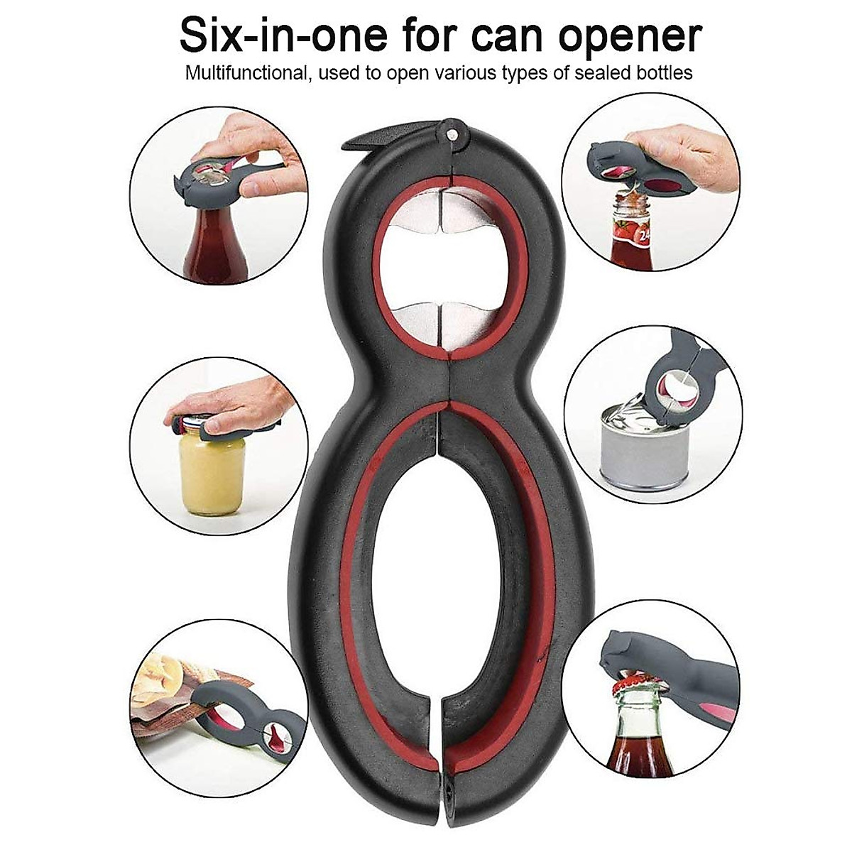 Manual Can Opener, 2Pcs 6‑In‑1 Can Opener Simple Multifunctional Bottle Opener Kitchen Handheld Gadgets For Travel Picnic