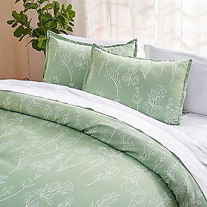 Litanika Comforter Full Size Bed Set Sage Green, 3 Pieces Floral Lightweight Bedding Comforter Sets, Gift Choice Cute Flowers Botanical Soft Blanket (1 Comforter, 2 Pillowcases)