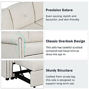 L-Shape Convertible Sectional Sofa with Pull Out Bed,Velvet Upholstery Corner Couch with Storage Chaise Lounge,3 Seater Comfy Small Sofabed with Rivets Dec for Living Room, Home, Apartment