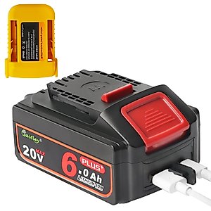 Waitley Upgraded 20V Real 6A Plus Replacement for Dewalt 20v Max Battery DCB200 DCB203 DCB204 DCB206 Compatible with Dewalt 20 Volt Cordless Power Tools with USB Socket and Type-C Fast Charging