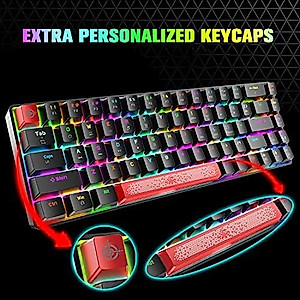 60% Gaming Keyboard and Mouse Combo,Personalized Keycap,RGB Backlit,Full NKRO,TKL Ergonomic Mechanical Keyboard+Rainbow Led Honeycomb Mice with 2400DPI Optical Sensor for PC/Mac (White-Blue Switch)