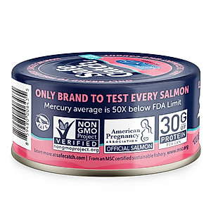 Safe Catch Wild Pacific Pink Salmon Canned Wild-Caught No Salt Added Skinless Boneless Salmon Fish Mercury Tested Kosher, 6 Pack Can Salmon 5oz