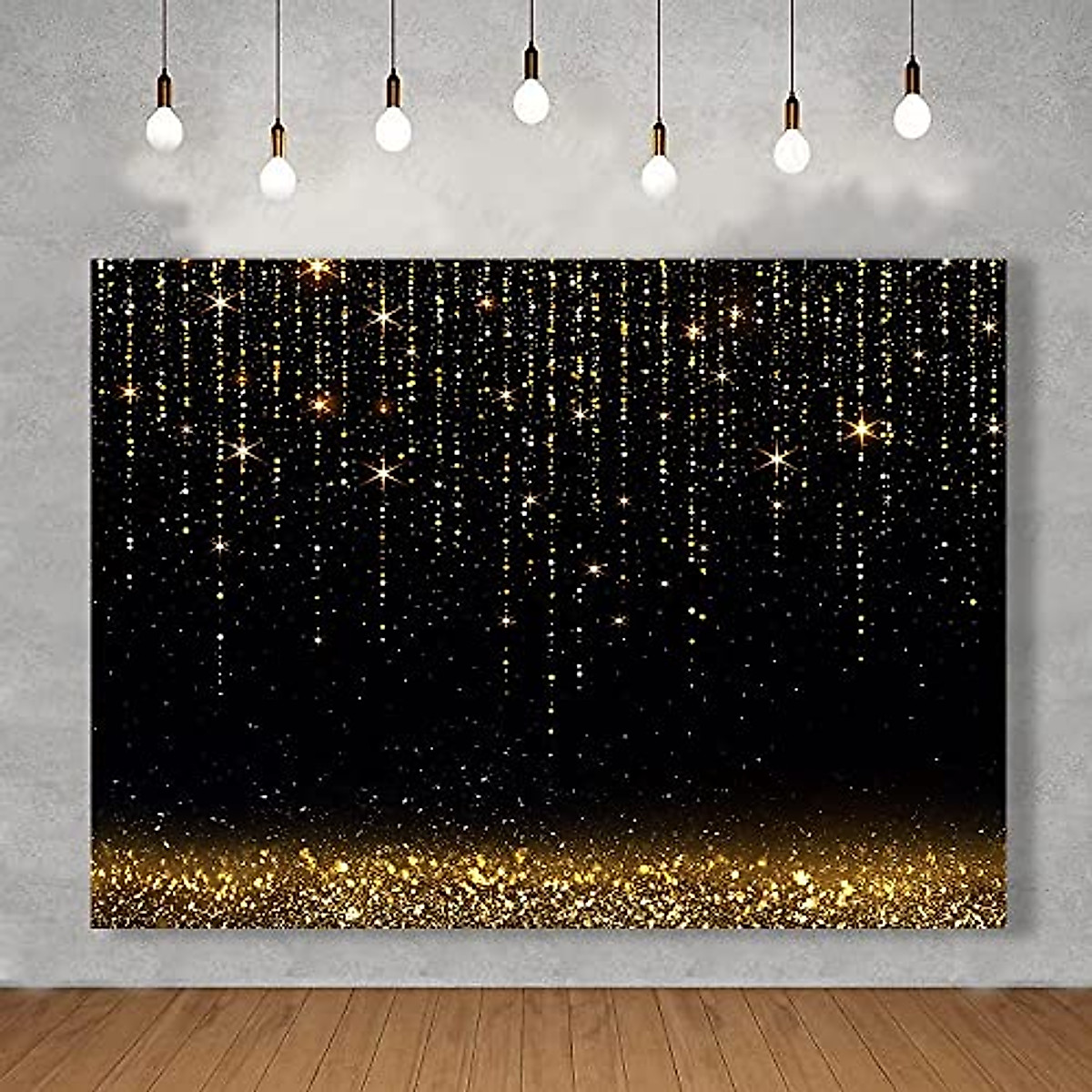 KUKUSOUL 7x5ft Gold Bokeh Spots Backdrop Black and Gold Glitter Sparkle Wedding Photography Background Birthday Party Decorations Banner Photo Booth Studio Props KUBQY087
