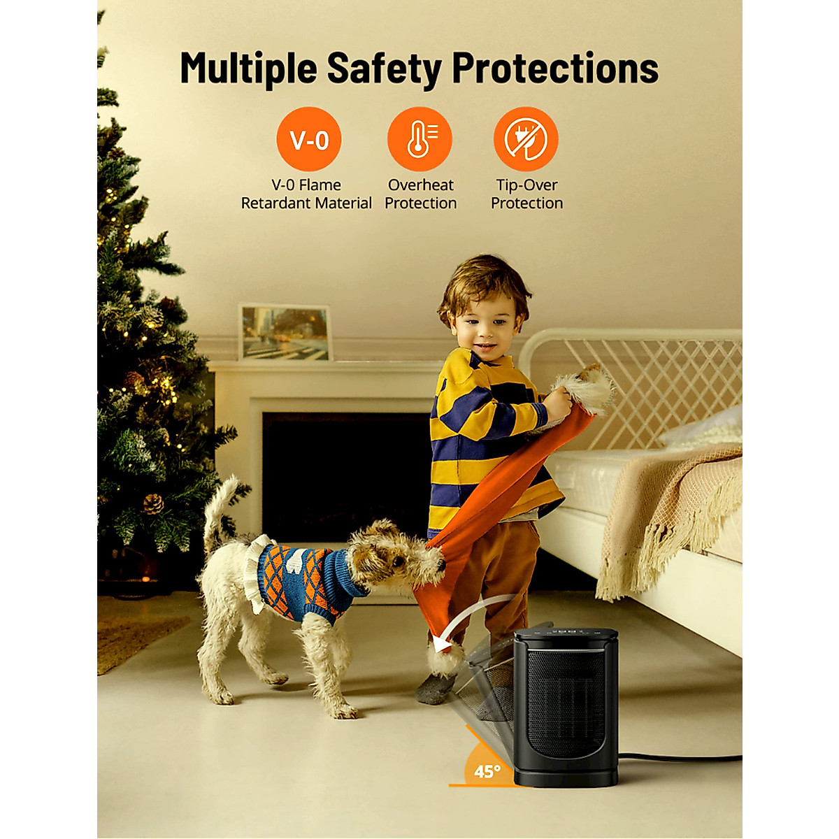 Space Heater for Indoor Use, Electric Ceramic Heater, 3 Modes, 12h Timer, Fast Heating Portable Heater, 70°Oscillating Heater with Tip-over & Overheating Protection for Living room, Office, Bedroom