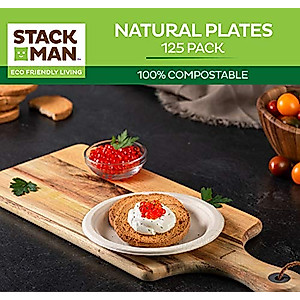 Paper Plates, 100% Compostable Heavy Duty, Disposable 7 Inch, Small Dessert Plate - [125-Pack] - {PFAS-Free} - {BPI Certified} Eco-Friendly, Biodegradable Bagasse Natural Brown 7" Small Plates