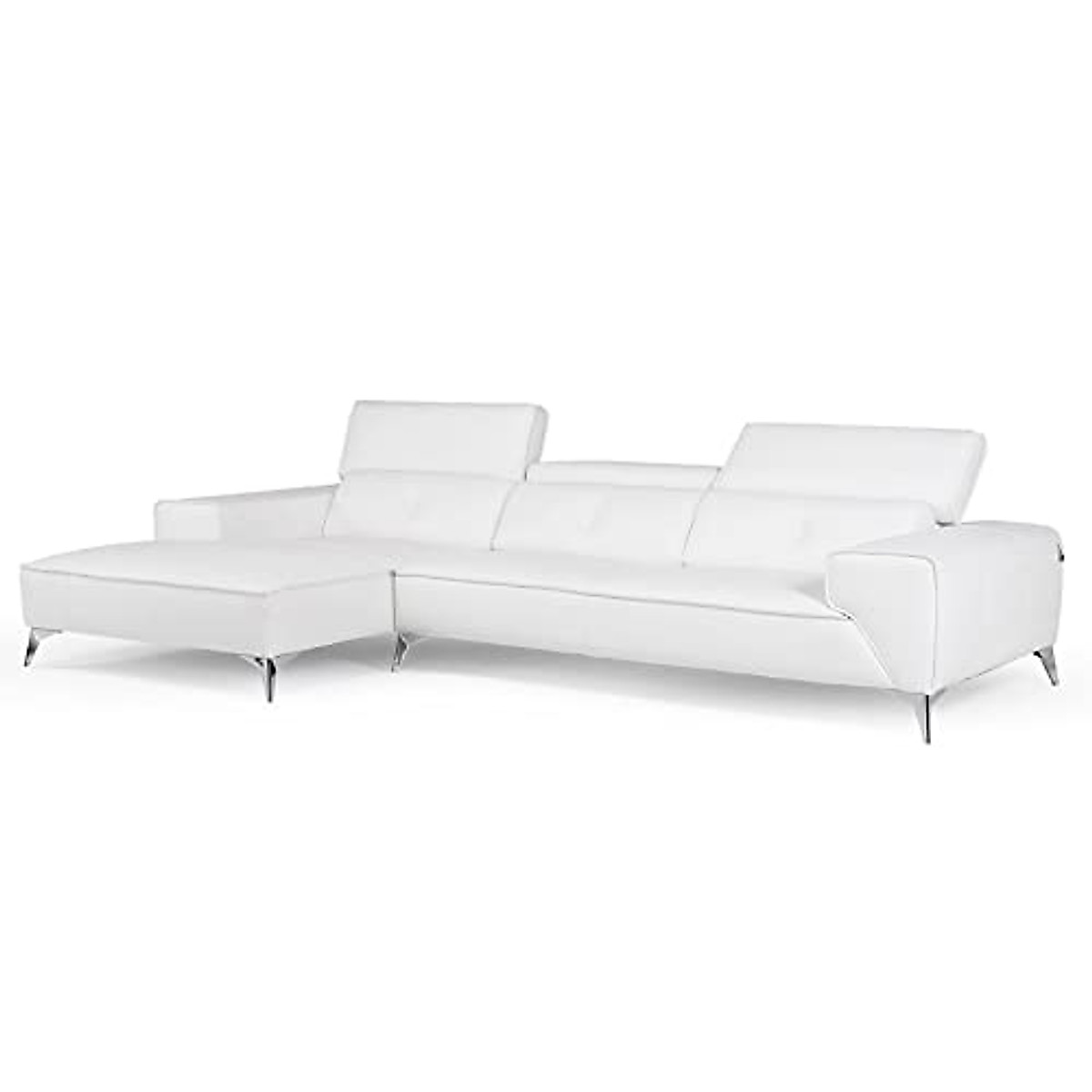 Zuri Furniture Raj Modern White Leather Sectional with Adjustable Headrests and Chaise - Left Chaise