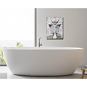 GUGIKA Highland Cow Canvas Wall Art for Bathroom, Funny Graffiti Bedroom Wall Decor, Black and White Painting for Living Room, Restroom Picture, 12x16 Inch