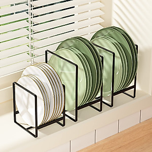 Hikinlichi 2 Pack Large Plate Holders Organizers Upright Cabinet Dish Drying Racks Metal Plate Dish Organizers Racks Stands for Countertop and Cupboard 7.87in. x 6.29in. x 4.52in. Black