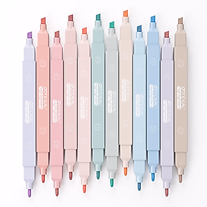 GOTIDEAL Aesthetic Cute Pastel Highlighters set, Dual tip 12 Pack No Bleed Bible Highlighters for office, School study accessory supplies