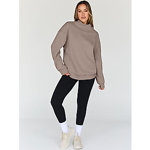 Trendy Queen Womens Oversized Sweatshirts Turtleneck Pullover Long Sleeve Hoodies Tops Fall Fashion Outfits 2024 Clothes CoffeeGrey S