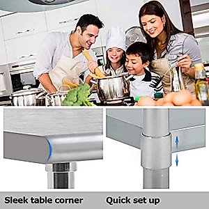 Stainless Steel Table Kitchen Work Table for Prep & Work NSF Commercial Kitchen Table 24" x 48" with Adjustable Table Toot for Restaurant, Home and Hotel