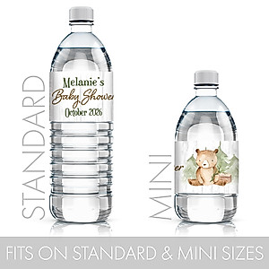 DISTINCTIVS Personalized Woodland Bear Baby Shower Water Bottle Labels - Customizable Waterproof Wrappers - 24 Stickers