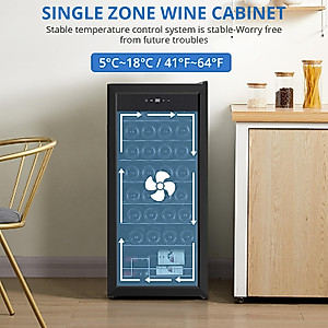 Takywep 32 Bottles Compressor Wine Cooler Refrigerator - 41℉-64℉ Freestanding Wine Cellar, Compact Design, Single Glass Door, Digital LED Touch Control, For Red, White, Champagne or Sparkling Wine