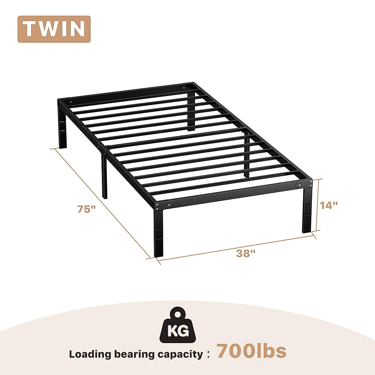 DUMOS Bed Frame - Twin Size Metal Platform Bed Frame Mattress Foundation with Steel Slat Support, No Box Spring Needed, Storage Space Under Frame, Easy Assembly, Black