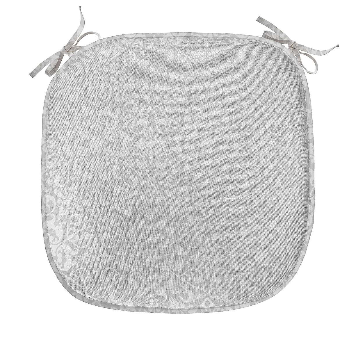 Lunarable Orient Chair Seating Cushion Set of 4, Eastern Floral Curlicues with Venetian Art Elements Foliage Leaf Damask Old Fashioned, Anti-Slip Seat Padding for Kitchen & Patio, 16"x16", Beige